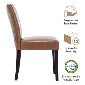 Watson & Whitely Upholstered Kitchen & Dining Room Chairs with Low Back, Faux Leather Armless Dining Chairs with Solid Wood Legs, Set of 2, Saddle Brown