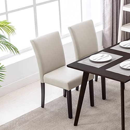 Watson & Whitely Upholstered Kitchen & Dining Room Chairs with Low Back, Faux Leather Armless Dining Chairs with Solid Wood Legs, Set of 2, Saddle Brown