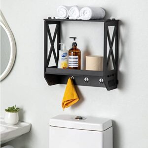 j jinxiamu bathroom wall shelf,wall shelves over the toilet storage fit for any room,wall shelf with hooks great key holder for wall decorative,floating bathroom shelves nice bathroom decor,black