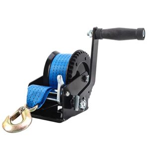 sparkwhiz boat trailer winch hand winch 1600lbs heavy duty hook with 26ft polyester strap hand crank winch, two way ratchet manual winch for trailer marine boat atv