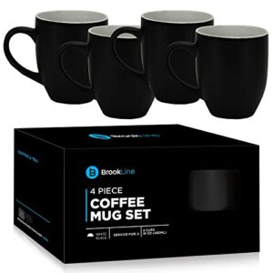 brookline ceramic coffee mug 16oz - tea mug with handle, espresso cups - excellent choice for camping, travel & office - great gift idea (black white, set of 4)