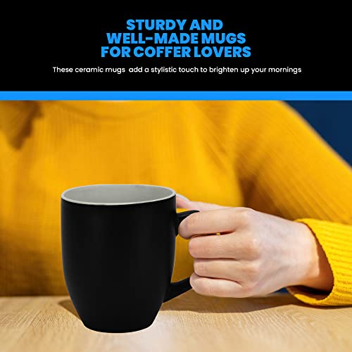 Brookline Ceramic Coffee Mug 16OZ - Tea Mug with Handle, Espresso Cups - Excellent Choice for Camping, Travel & Office - Great Gift Idea (Black White, Set of 4)