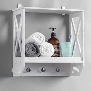 J JINXIAMU Bathroom Shelves,Bathroom Wall Cabinet Great for Save Small Space,Bathroom Wall Storage Over Toilet Shelf for Storing Bathroom Items,Wall Shelves with Key Holder for Entryway,White