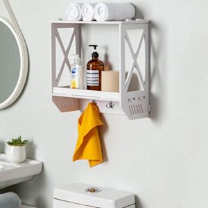 J JINXIAMU Bathroom Shelves,Bathroom Wall Cabinet Great for Save Small Space,Bathroom Wall Storage Over Toilet Shelf for Storing Bathroom Items,Wall Shelves with Key Holder for Entryway,White