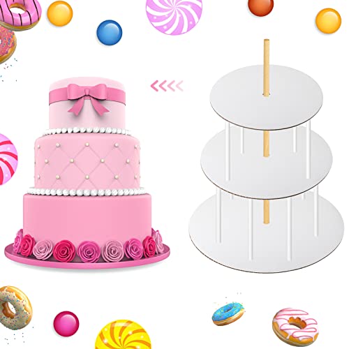 39 Pieces Cake Boards and Plastic Dowels, Cake Boards Kit, Cake Stand, 15 Cardboard Cake Boards Bases, 24 Plastic Cake Drum for Tiered Cakes for Wedding Birthday Party (White)