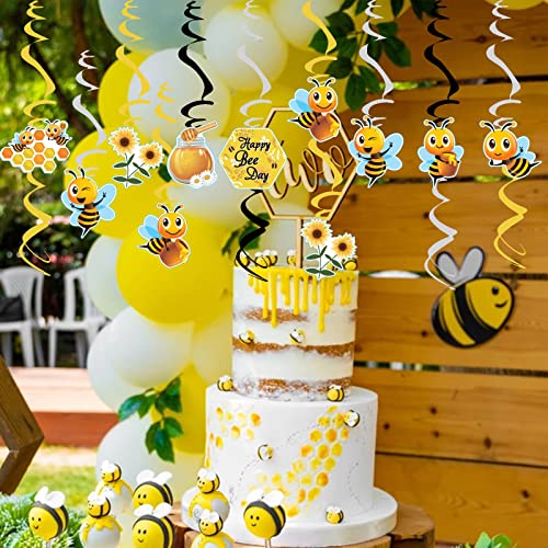 UOMNICUE Bee Hanging Swirl Decorations,30 PCS Double Sided Bumble Bee Swirls Foil Ceiling Streamers Honey Bee Theme Party Supplies for Kids Birthday Baby Shower Bee Day Spring Summer Party Decoration