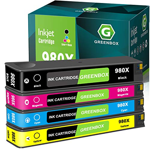 GREENBOX Remanufactured Ink Cartridge Replacement for 980X for HP Officejet Enterprise Color X555dn X585f X555xh Flow X585z MFP X585F X585dn Printer (1 Black 1 Cyan 1 Magenta 1 Yellow)