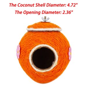 DQITJ Bird Natural Coconut Shell Nest Handmade Screw Nesting Cage for Bird Parrot Budgie Parakeet Cockatiel Conure Lovebird Canary Finch (Orange: 4.7 inch)