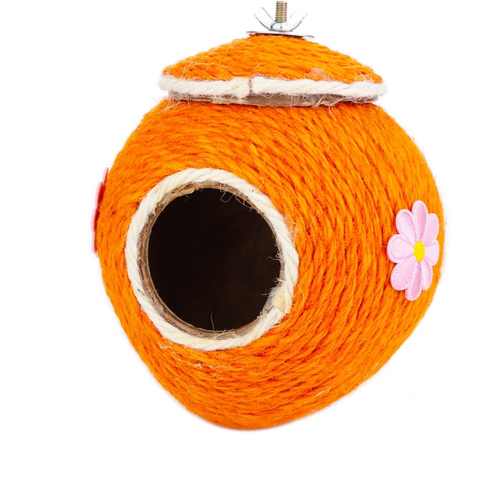 DQITJ Bird Natural Coconut Shell Nest Handmade Screw Nesting Cage for Bird Parrot Budgie Parakeet Cockatiel Conure Lovebird Canary Finch (Orange: 4.7 inch)