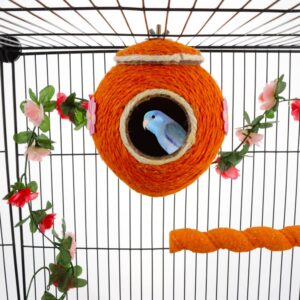 DQITJ Bird Natural Coconut Shell Nest Handmade Screw Nesting Cage for Bird Parrot Budgie Parakeet Cockatiel Conure Lovebird Canary Finch (Orange: 4.7 inch)