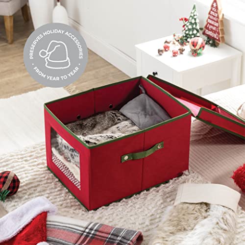 ZOBER Holiday Accessory and Decor Storage Box 3-pack with Decorative Trim, Holiday Storage Solution, Red