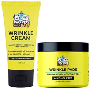 wrinkle cream paste for bulldogs(2oz)+wrinkle wipes for bulldogs(50wipes)-say bye to rash on french & english bulldog,pug. frenchie dog accessories anti itch treatment for wrinkles,paw,tail pockets.