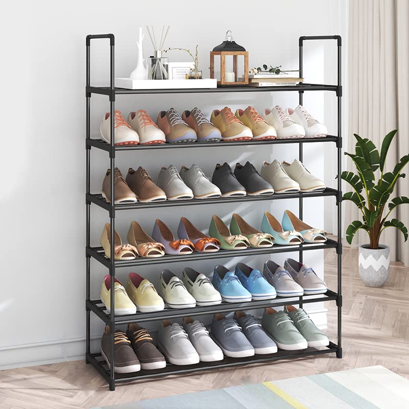 YSSPORT 6 Tiers Shoe Rack for Closet, Free Standing Shoe Rack Space Saving Shoes Storage Shelf, Stackable Shoe Shelf for 24 pairs Space