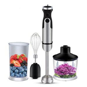 traconn immersion hand blender multi-purpose 220v 4 in 1 blender heavy duty copper motor stainless steel finish includes whisk attachment, chopper and smoothies cup (hb3302 eu plug)