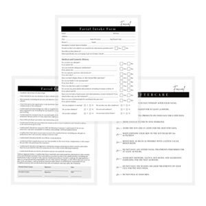 Facial Intake, Consent, and Aftercare Form | 75 Pack | 8.5 x 11" A1 Forms | Clients Signature | 25 Intake Forms, 25 Consent Forms, 25 Aftercare Forms | Minimalist Design