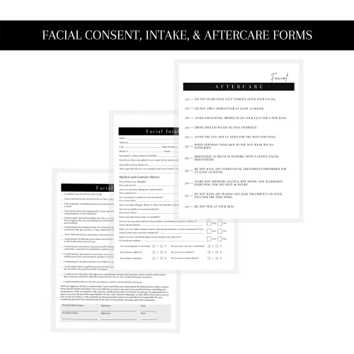 Facial Intake, Consent, and Aftercare Form | 75 Pack | 8.5 x 11" A1 Forms | Clients Signature | 25 Intake Forms, 25 Consent Forms, 25 Aftercare Forms | Minimalist Design