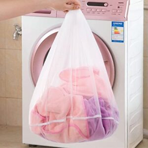 Qiningxia Thickened fine Lines with Drawstring Laundry Bag Clothing wash Bag Fine mesh Underwear ive Bra mesh Bag, White