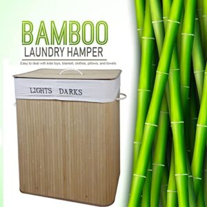 Laundry Hamper with Lid, Clothes Hamper with 2 Removable Liner Bags,Handwoven Bamboo Laundry Basket with Easy Carry Handles,Large Clothes Basket for Clothes,Bedroom, Toys in Bathroom, Beige