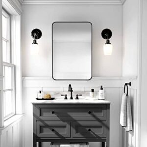 Minuover Wall Mount Mirror for Bathroom, Brush Black Metal Framed Rounded Corner Rectangular Vanity Mirror (24" x 36", Black)