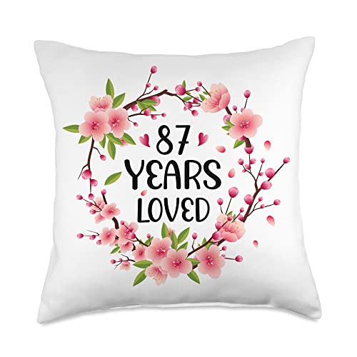 87 Years Old Birthday Gifts for Women and Men Floral Old 87th Birthday Women 87 Years Loved Throw Pillow, 18x18, Multicolor