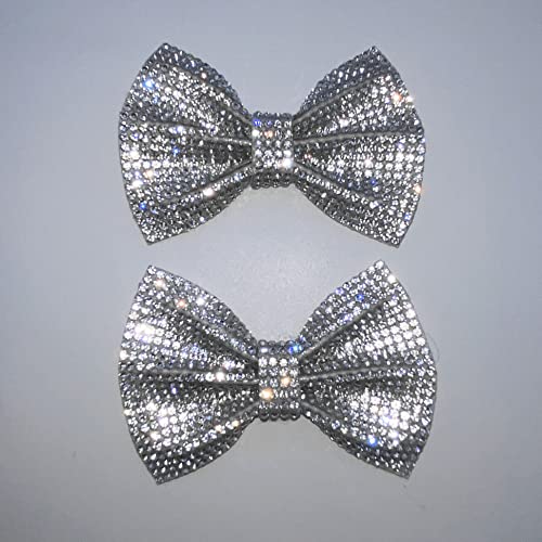 2 pcs Bedazzled Rhinestone Bows Without Clip, Bling Tailless Bow for Headband, Shoe, Phone Case, Belt, Wedding Decorations and Crafts DIY 3.2’’ Width