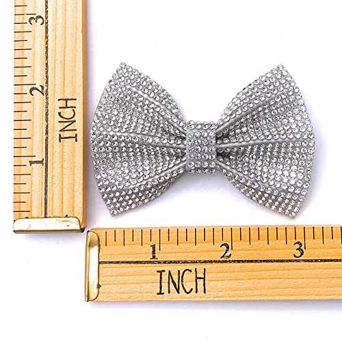 2 pcs Bedazzled Rhinestone Bows Without Clip, Bling Tailless Bow for Headband, Shoe, Phone Case, Belt, Wedding Decorations and Crafts DIY 3.2’’ Width