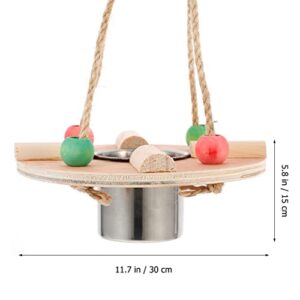 POPETPOP Bird Feeding Dish Cups with Wood Platform Hanging Parrot Cage Feeder Water Bowl Stainless Steel Birdcage Bowls Feeding Perch Play Stand Swing for Indoor Outdoor Pet Bird