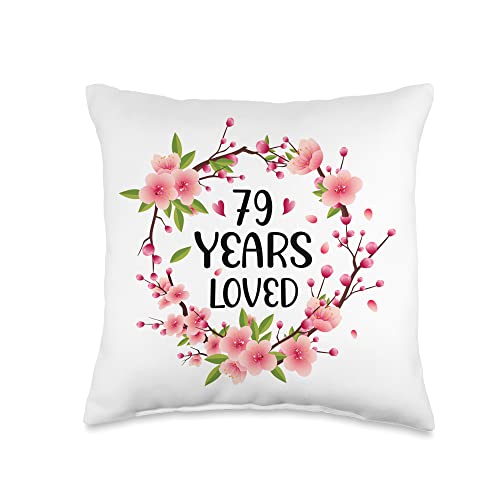 79 Years Old Birthday Gifts for Women and Men Floral Old 79th Birthday Women 79 Years Loved Throw Pillow, 16x16, Multicolor