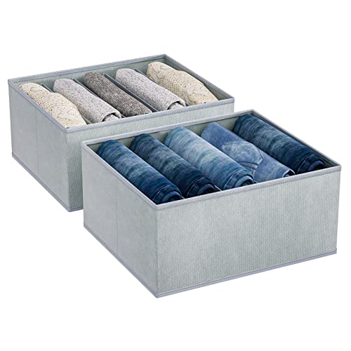 DIMJ Jeans Organizer for Closet, 5-Cell Wardrobe Clothes Organizer, Clothes Drawer Organizer for Clothing, Closet Organizers and Storage for Jeans, T-shirts, Sweater, 2 Packs (Grey)