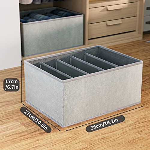 DIMJ Jeans Organizer for Closet, 5-Cell Wardrobe Clothes Organizer, Clothes Drawer Organizer for Clothing, Closet Organizers and Storage for Jeans, T-shirts, Sweater, 2 Packs (Grey)