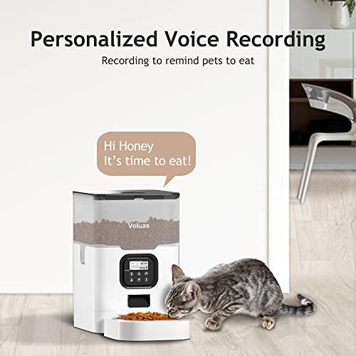 VOLUAS Cat Dry Food Dispenser with Timer, Automatic Cat Feeders with Desiccant Bag, Programmable Portion Size Control 4 Meals Per Day, 10s Voice Recorder