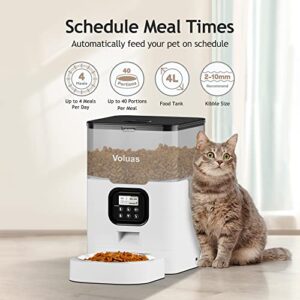 VOLUAS Cat Dry Food Dispenser with Timer, Automatic Cat Feeders with Desiccant Bag, Programmable Portion Size Control 4 Meals Per Day, 10s Voice Recorder