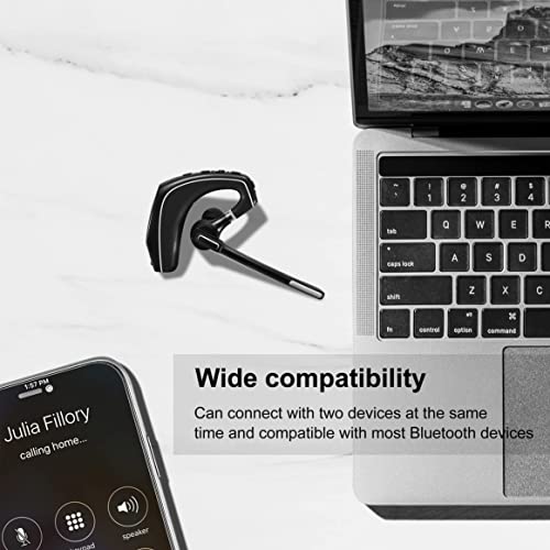 EKVANBEL Bluetooth Headset V5.1, Wireless Headset for Computer with 500mAh Charging Case, Bluetooth Earpiece with Noise Canceling Mic for Driving and Office. (USB-A Bluetooth Adapter Included)