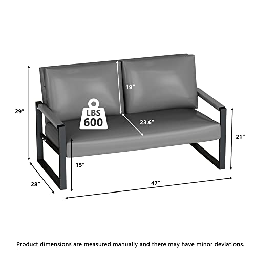 Hooseng Modern Leather Loveseat Sofa, Living Room 2 Seater Sofa Couch with Extra-Large Ergonomic Cushion, Sturdy Metal Frame w/Anti-Scratch Foot Mats for Apartment, Small Space