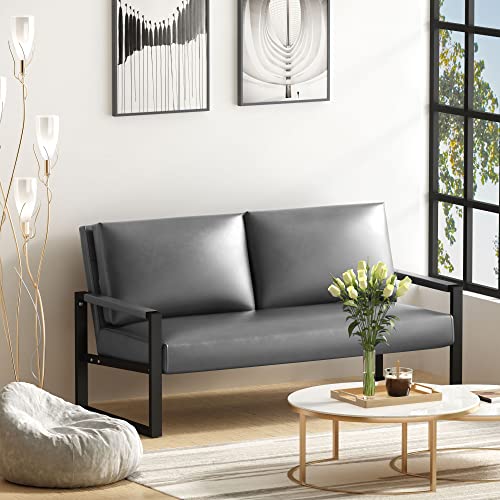 Hooseng Modern Leather Loveseat Sofa, Living Room 2 Seater Sofa Couch with Extra-Large Ergonomic Cushion, Sturdy Metal Frame w/Anti-Scratch Foot Mats for Apartment, Small Space