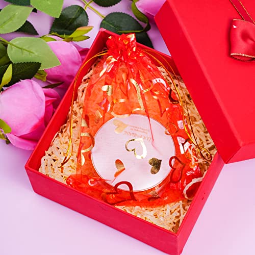 100PCS Heart Printed Organza Bags Gift Jewelry Candy Bags for Wedding Valentine's Day Mother's Day Party Christmas 5x7Inch (Red)