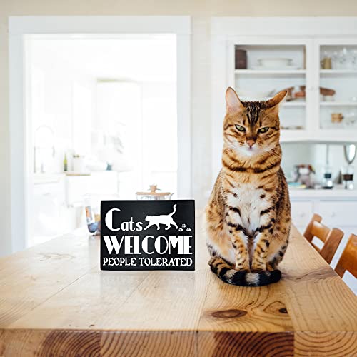 Maoerzai Cats Welcome People Tolerated Sign,Cat Decor, Cat Gifts,Funny Cat Signs,for Home Decor Cats Welcome Sign Cat Lover Gifts 8x6 Inches Hanging Wall Art. (8 X 6 inch, Black - Cat Sign)