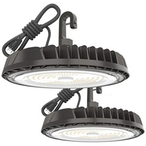 hyperlite led high bay light 150w 2 packs 21,000lm with us plug ufo high bay light for warehouse workshop factory gym garage barn ul listed