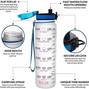 64HYDRO 32oz 1Liter Motivational Water Bottle with Time Marker & Removable Strainer, Water Tracker Bottles, Snow Wolf Water Bottles with Times to Drink, Cool Unique Inspirational Gifts for Men, Women