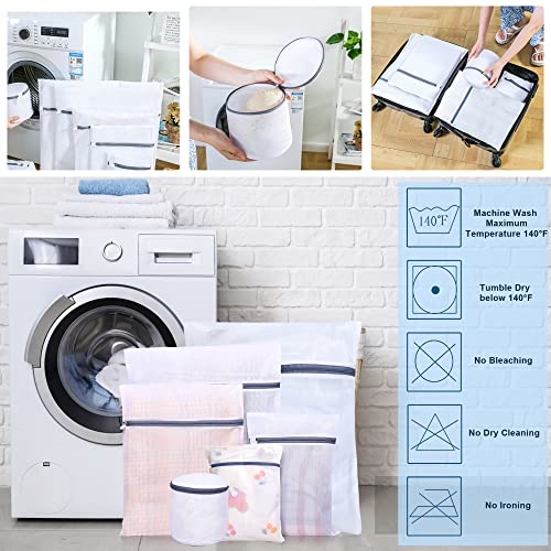 Set of 6 Mesh Laundry Bags for Delicates, kingdalux Reusable Lingerie Mesh Bag with Zipper, Heavy Duty Wash Bags for Washing Machines, for Clothes,Towels,Socks,Underwear