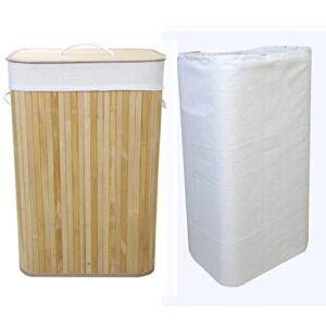 clothes laundry hamper with 2 removable liner bags,handwoven bamboo laundry basket with easy carry handles