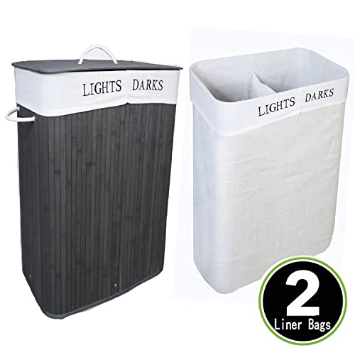 Large Laundry Hamper,Clothes Hamper with 2 Removable Liner Bags,X-Large Laundry Basket Collapsible Laundry Hamper,Grey