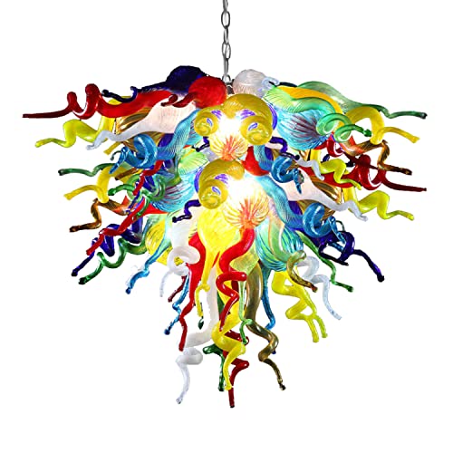 Alioth Hand Blown Glass Art Chandelier Ceiling Light Hanging Pendant Chandelier Modern Light Fixture for Bedroom,Living Room,Dining Room (24x20)