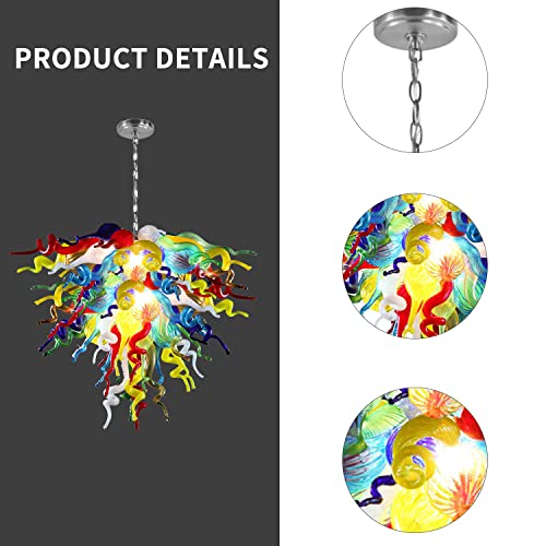 Alioth Hand Blown Glass Art Chandelier Ceiling Light Hanging Pendant Chandelier Modern Light Fixture for Bedroom,Living Room,Dining Room (24x20)