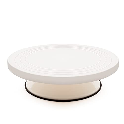 WObell 10.4 inches Plastic Rotating Cake Decorating Turntable Revolving Display Stand with Ball Bearing Lazy Susan Circular Non-slip Base for Pottery Wheel Supply Paint Spinner, White (DM-XX265)