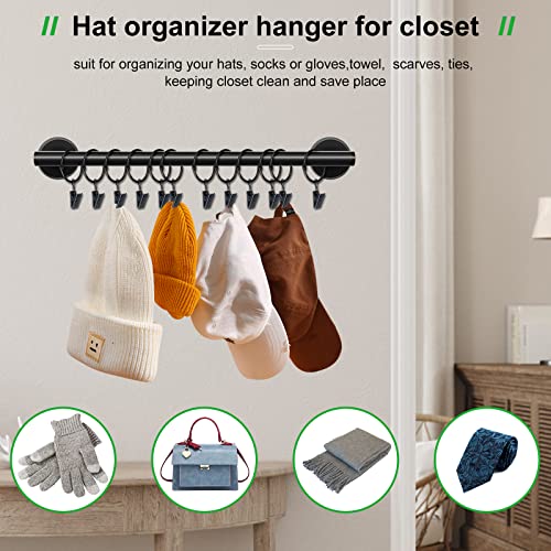 Lunies Hat Rack for Wall with 24 Hooks, Hat Organizer Holder for Baseball Caps, Cap Organizer Hanger, Hat Hanger for Closet, Black Hat Holder with Clips 2 Pack