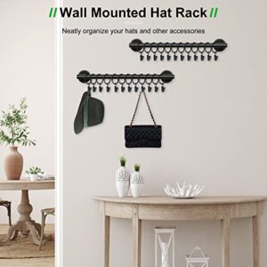 Lunies Hat Rack for Wall with 24 Hooks, Hat Organizer Holder for Baseball Caps, Cap Organizer Hanger, Hat Hanger for Closet, Black Hat Holder with Clips 2 Pack