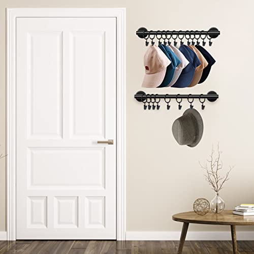 Lunies Hat Rack for Wall with 24 Hooks, Hat Organizer Holder for Baseball Caps, Cap Organizer Hanger, Hat Hanger for Closet, Black Hat Holder with Clips 2 Pack