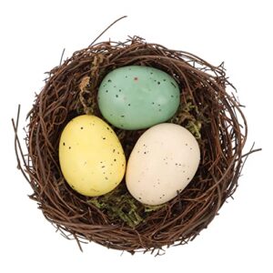 artibetter artificial bird nest with 3 bird eggs country style simulation twig bird nest handmade rattan nest diy craft tree ornament for easter garden decor