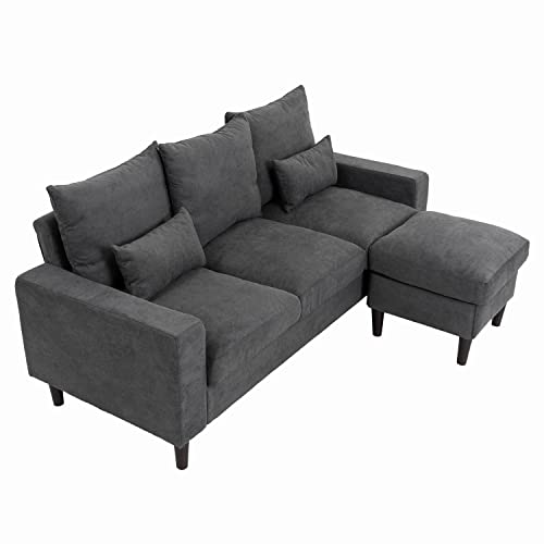 Panana Convertible Sectional Sofa Couch with Reversible Chaise, L-Shaped Couch Linen Fabric for Small Space, Apartment (Grey)